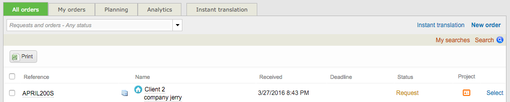 New Order Form - Standard Projects